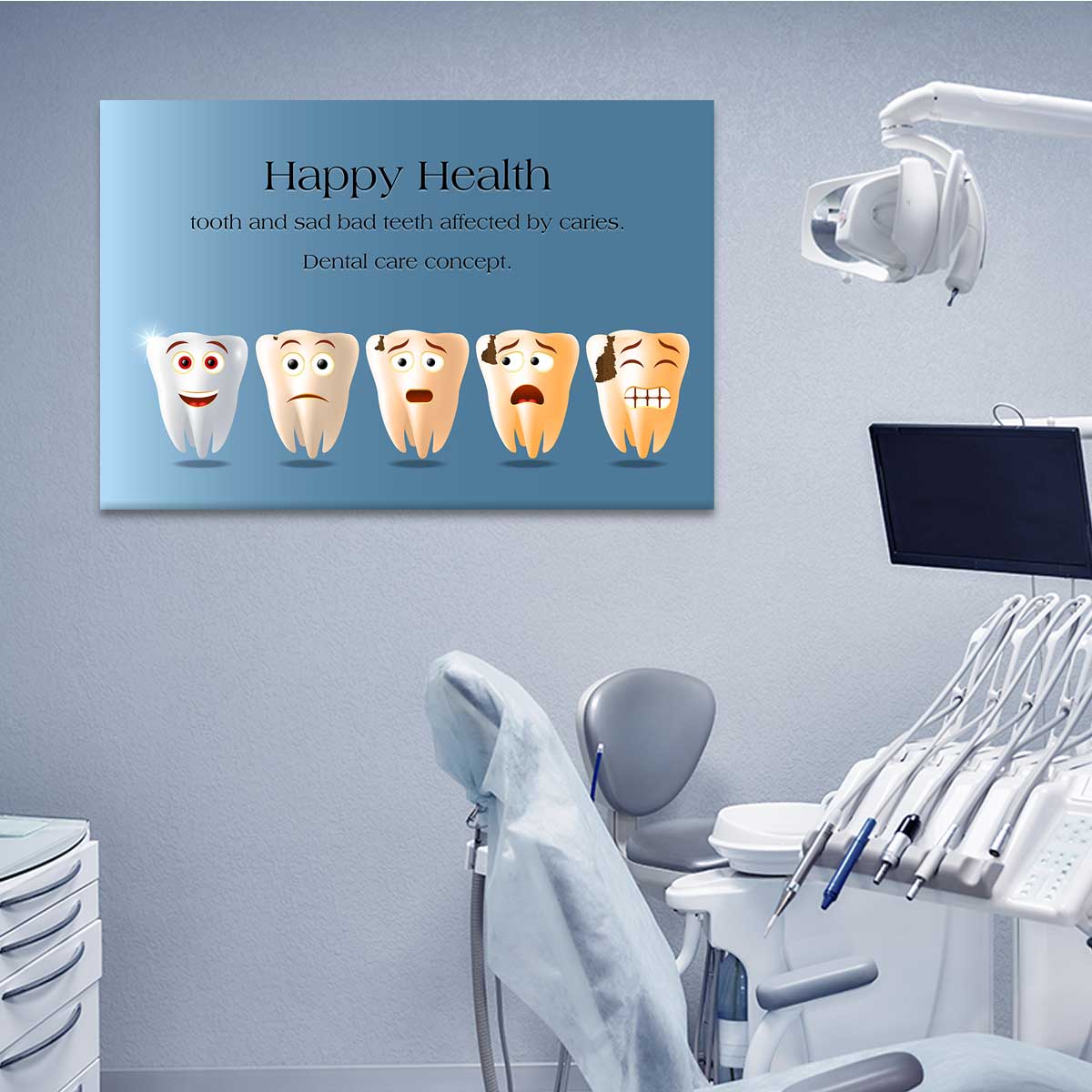 Happy healthy tooth and sad bad teeth affected by caries. Dental care ...