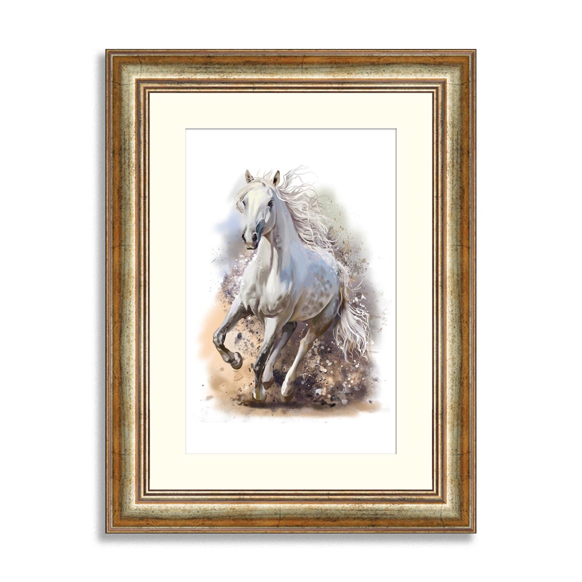 White horse runs watercolor painting – Framer