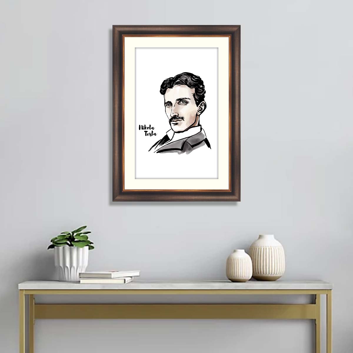 Nikola Tesla watercolor vector portrait with ink contours – Framer
