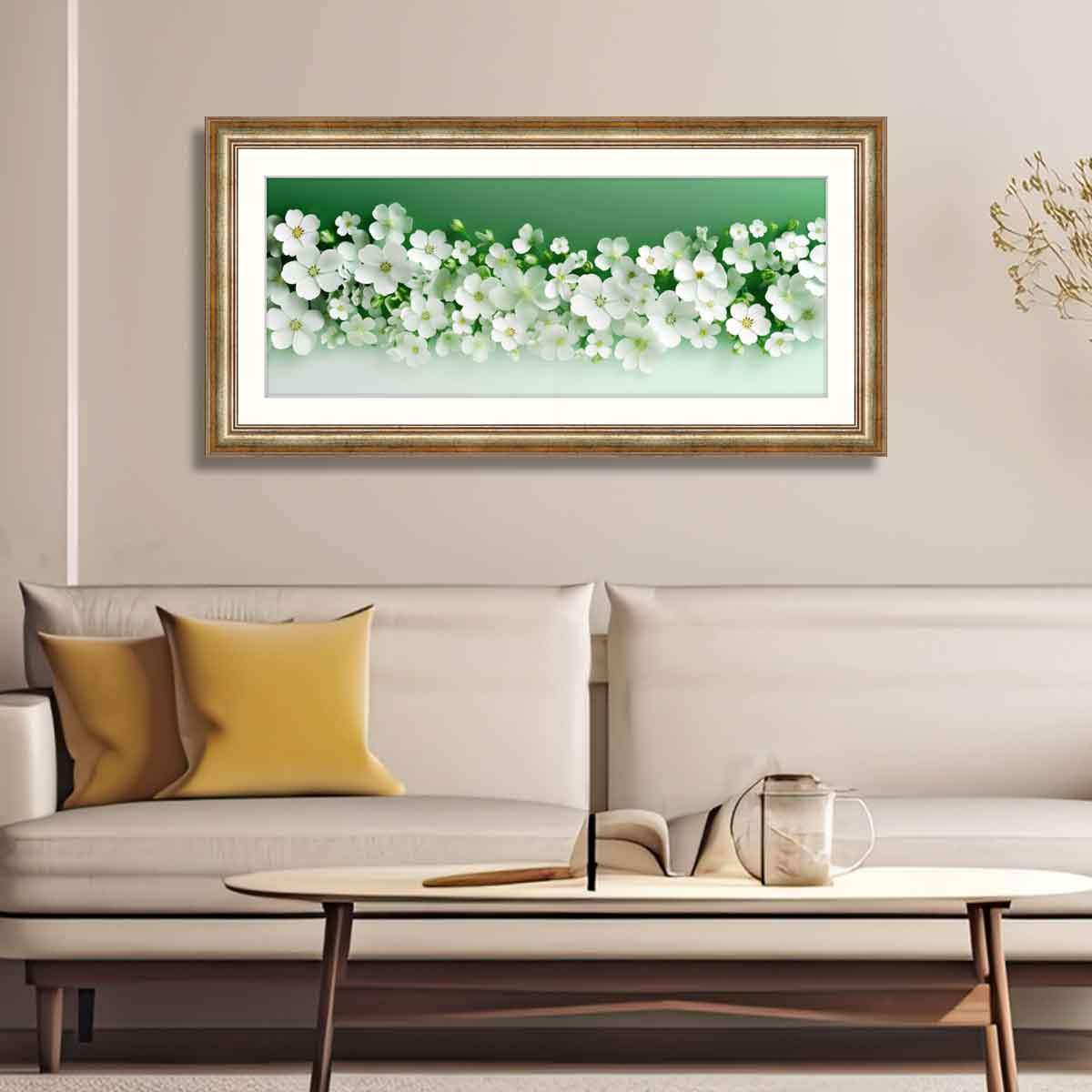 A green backdrop with white flowers – Framer