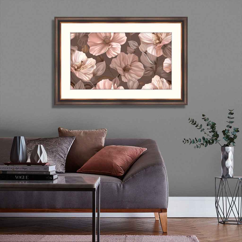 Flowers In Soft Pink And Beige On A Brown Background – Framer