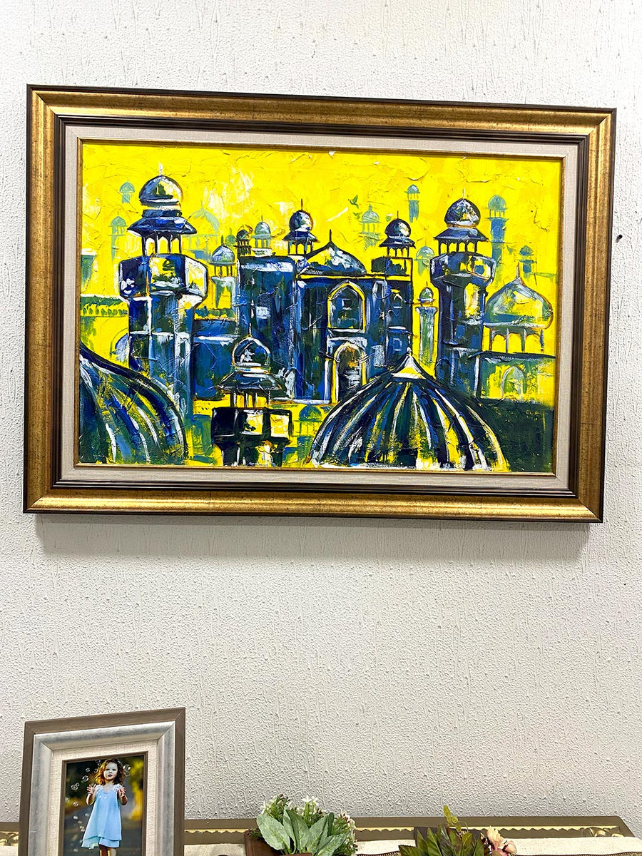 Abstract Mosque Oil Painting on Canvas – Framer