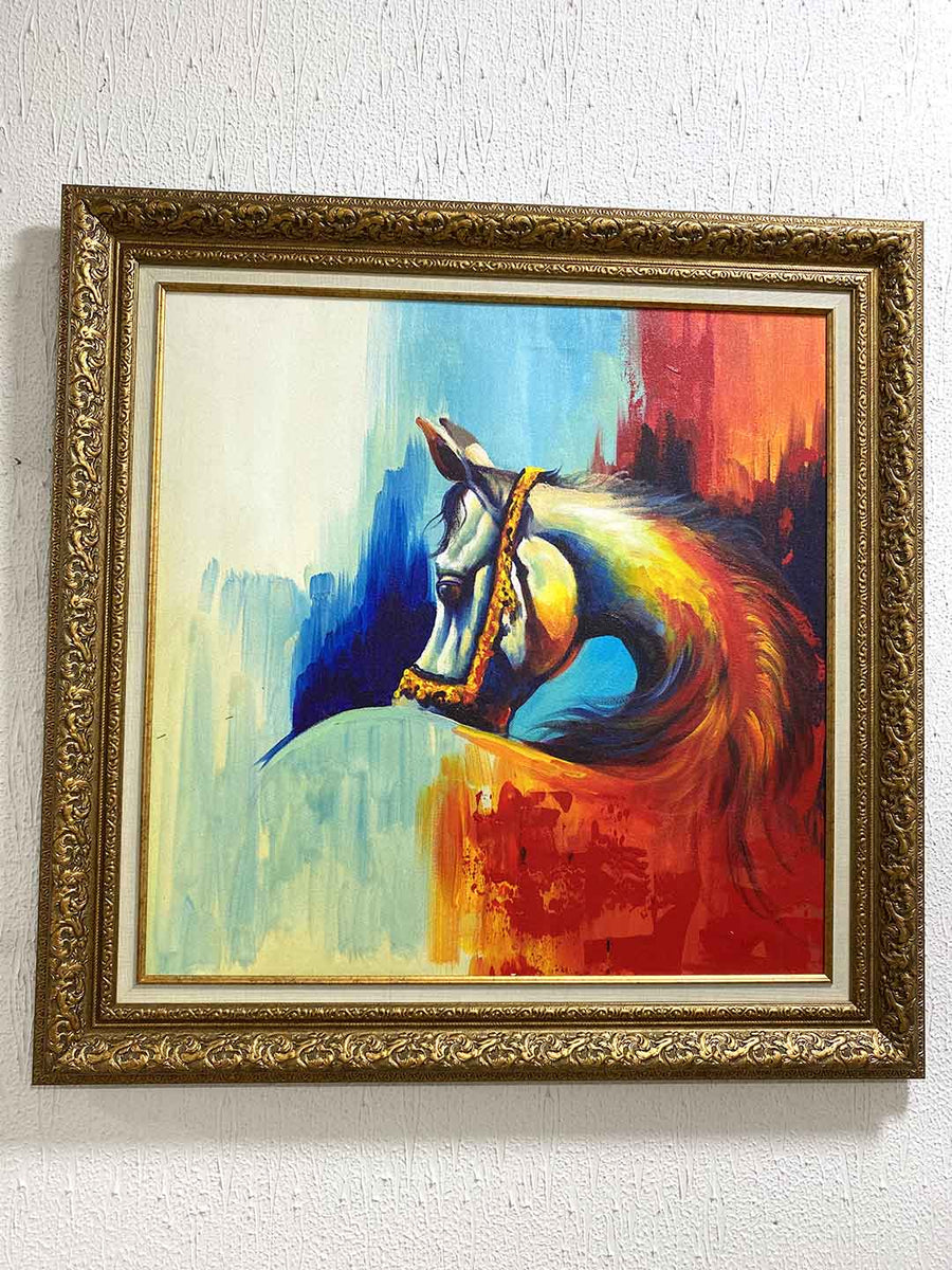 Handmade Painting of Abstract stallion male horse – Framer
