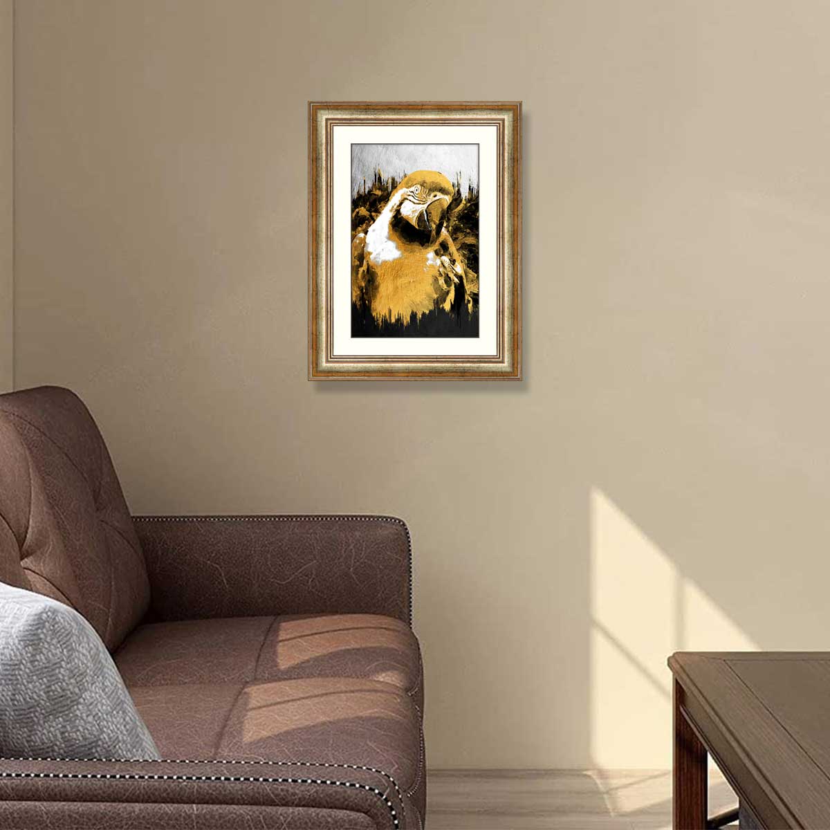 Gold abstract painting of Parrot – Framer