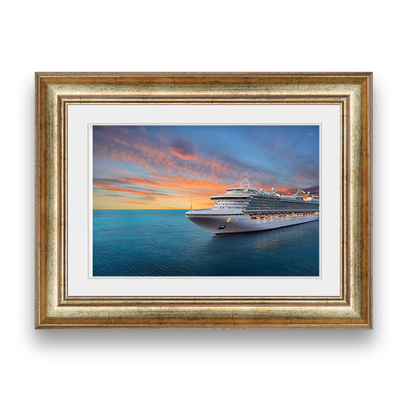 Luxury cruise ship sailing to port on sunrise – Framer