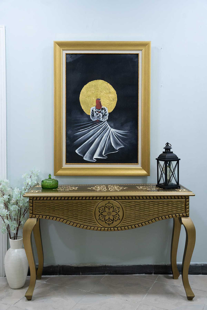 Whirling Dervish/Sufi Gold leaf with Deep Black Background Painting on ...