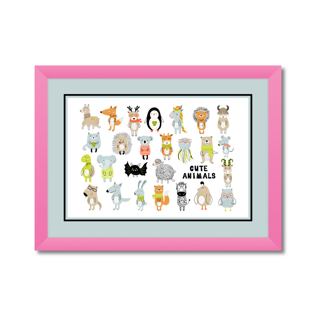 poster with cartoon cute animals for kids in scandinavian style – Framer